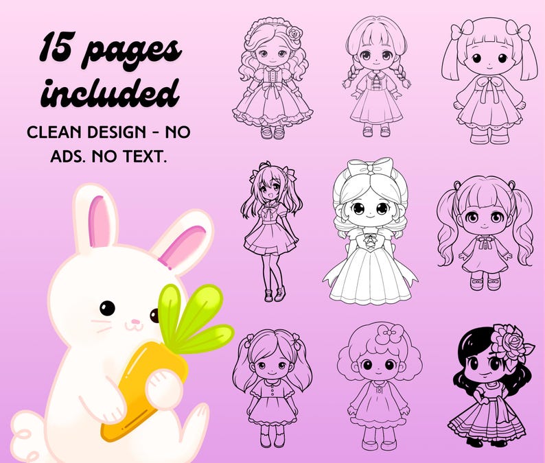 Doll Coloring Pages PDF Printable for Kids and Adults 15 Dolls Coloring ...