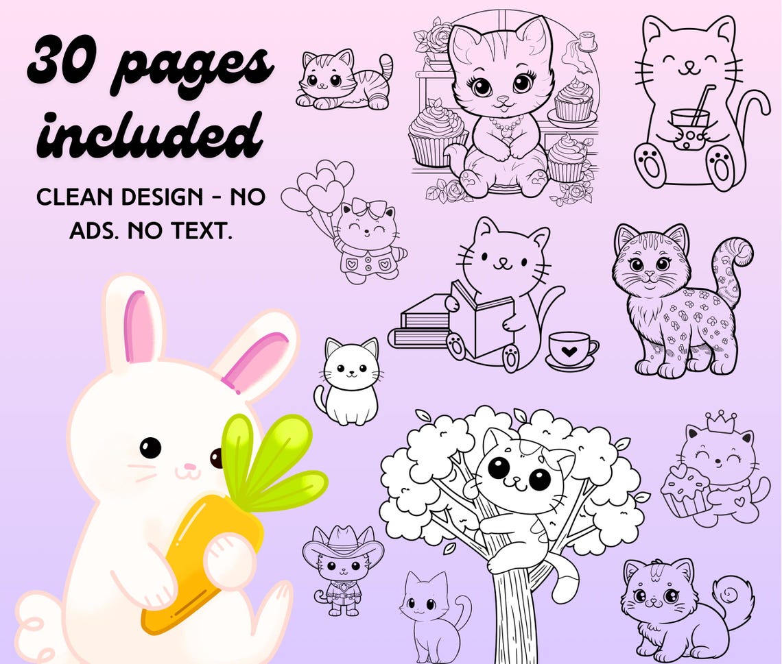 Kitten Coloring Pages PDF Printable for Kids and Adults 30 Kittens ...
