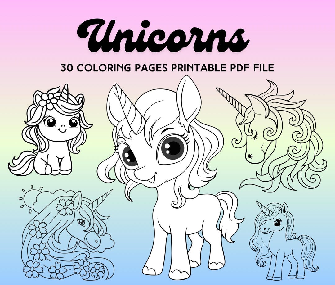 30 Unicorn Coloring Pages for Kids | Printable PDF | Friendly, Cute ...