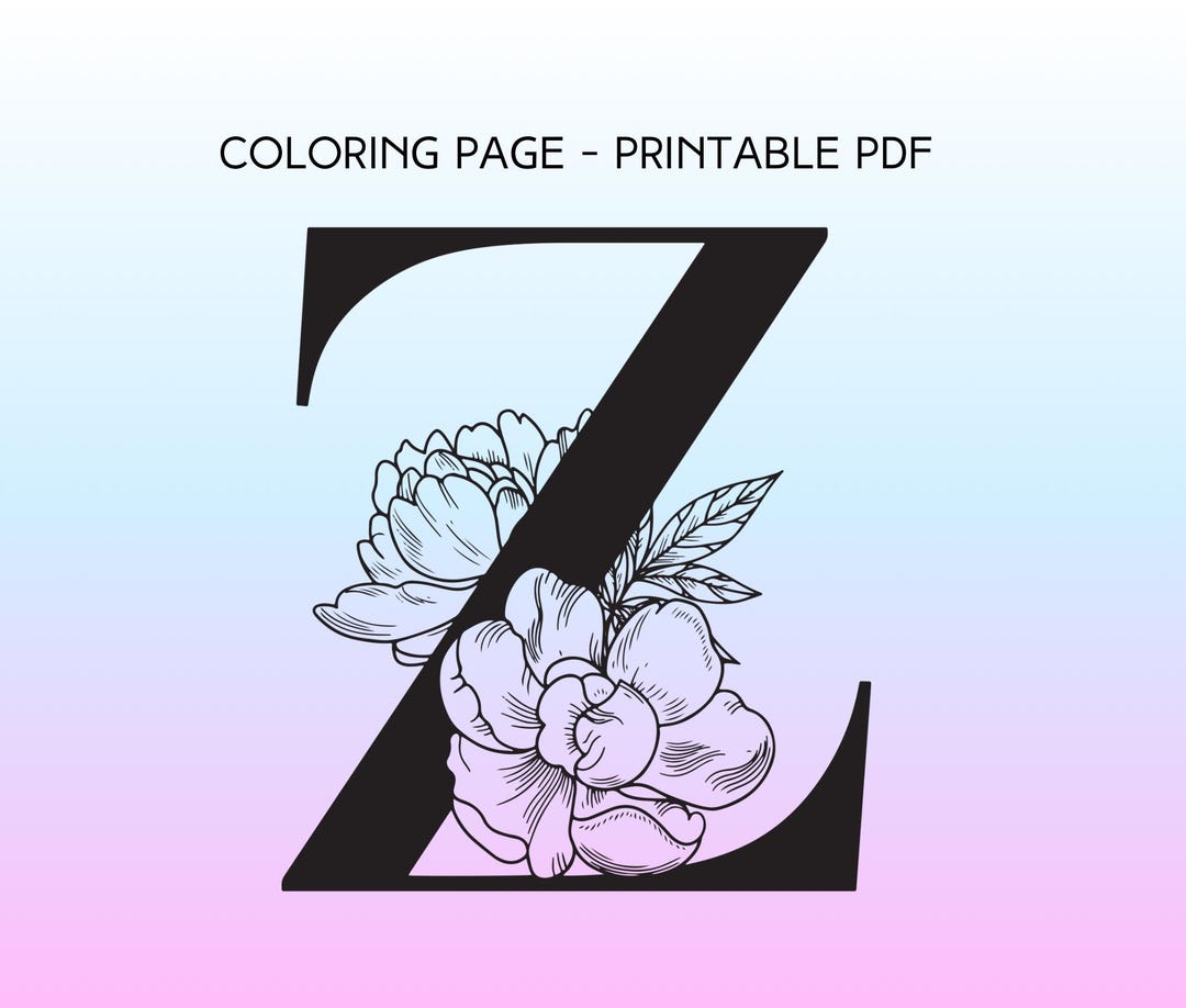 Letter Z Coloring Page for Kids | Printable PDF | Z Floral Monogram ...
