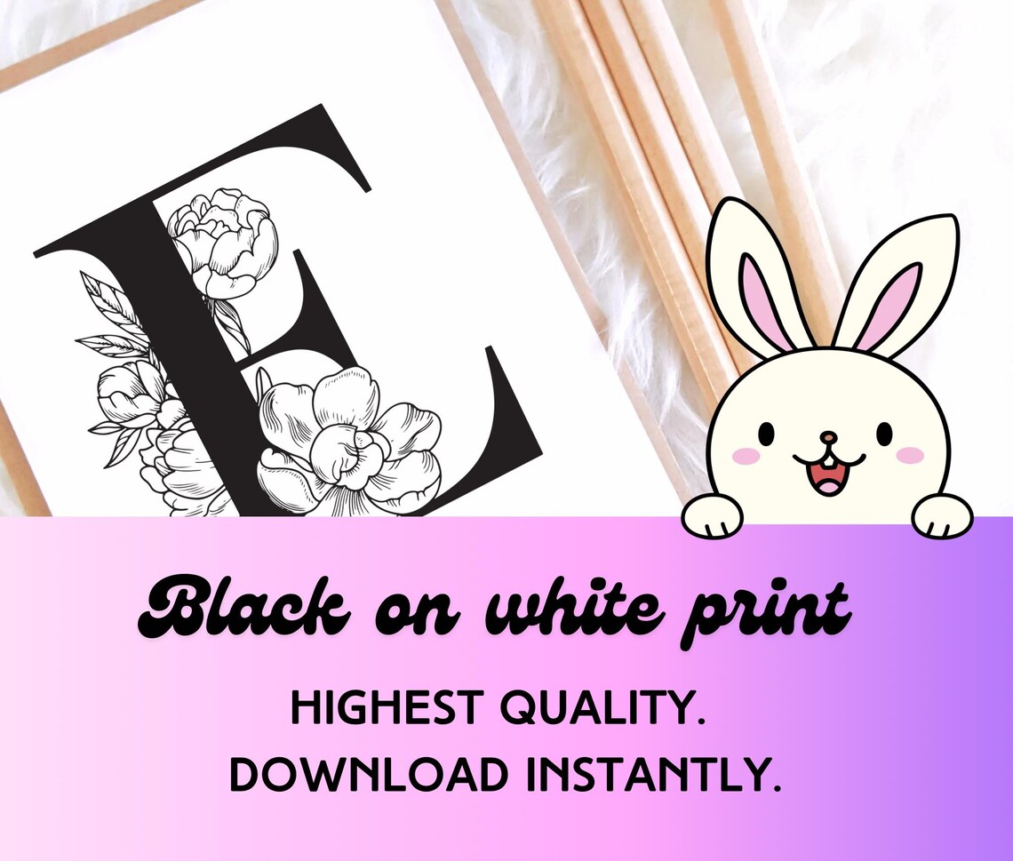 Letter E Coloring Page for Kids | Printable PDF | E Floral Monogram ...