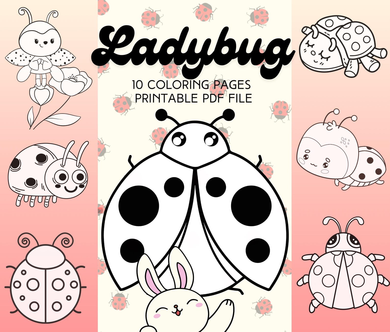 Ladybug Coloring Pages PDF Printable for Kids and Adults 10 Ladybugs ...