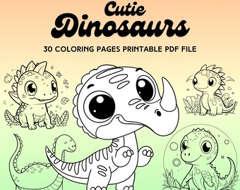 30 Cute Dinosaur Coloring Pages - Printable Digital Download for Kids ...