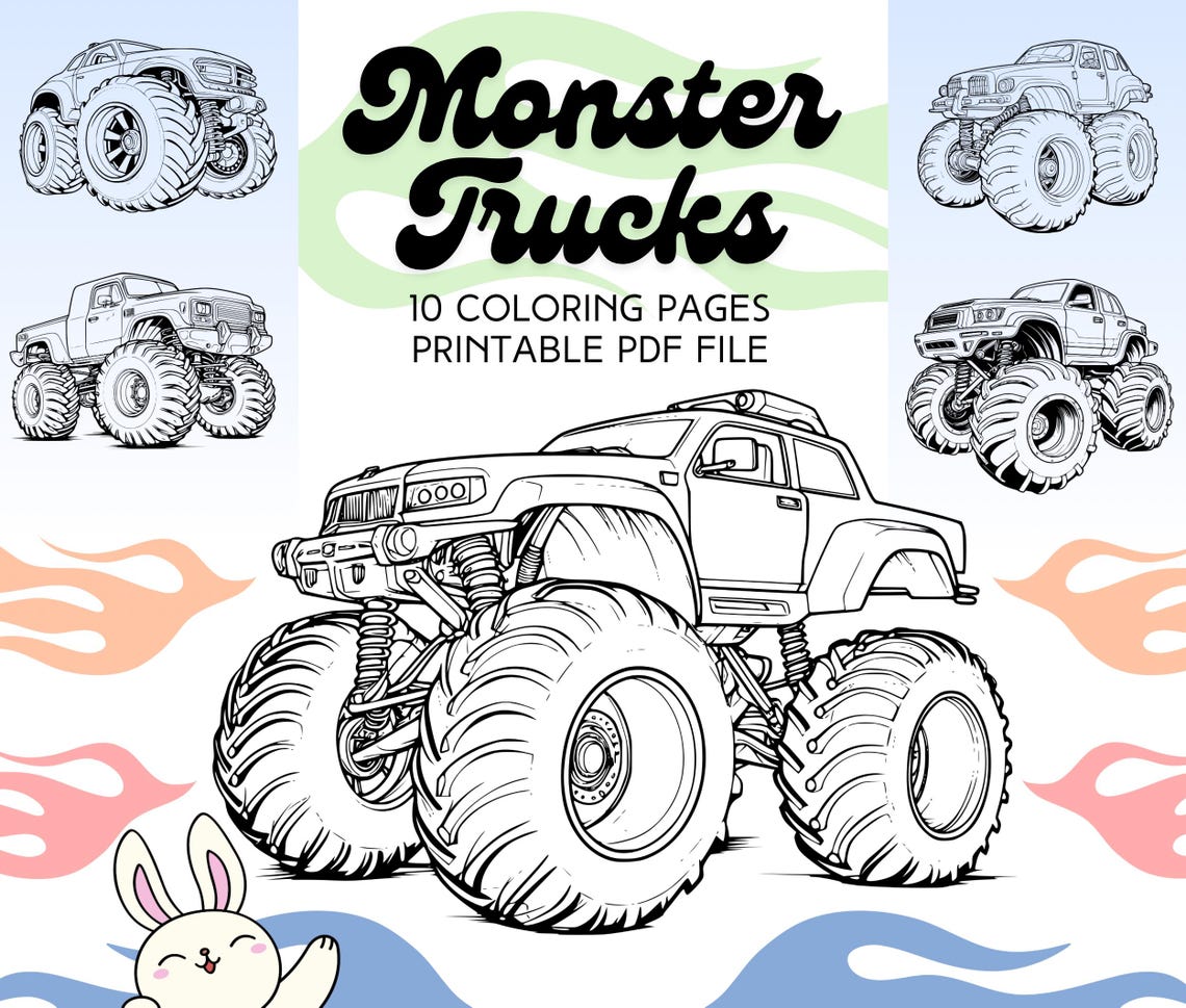Monster Truck Coloring Pages PDF Printable for Kids and Adults 10 ...