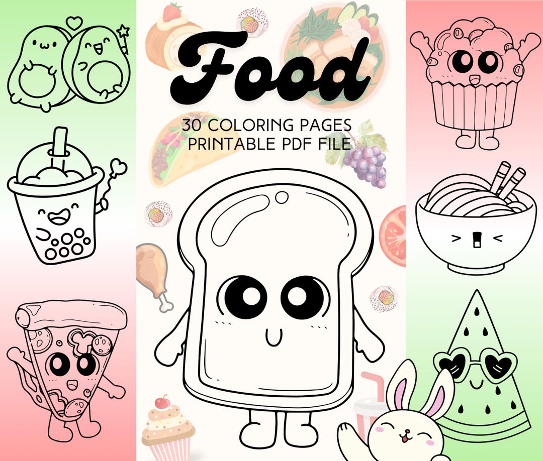 Food Coloring Pages PDF Printable for Kids and Adults 30 Food Coloring ...