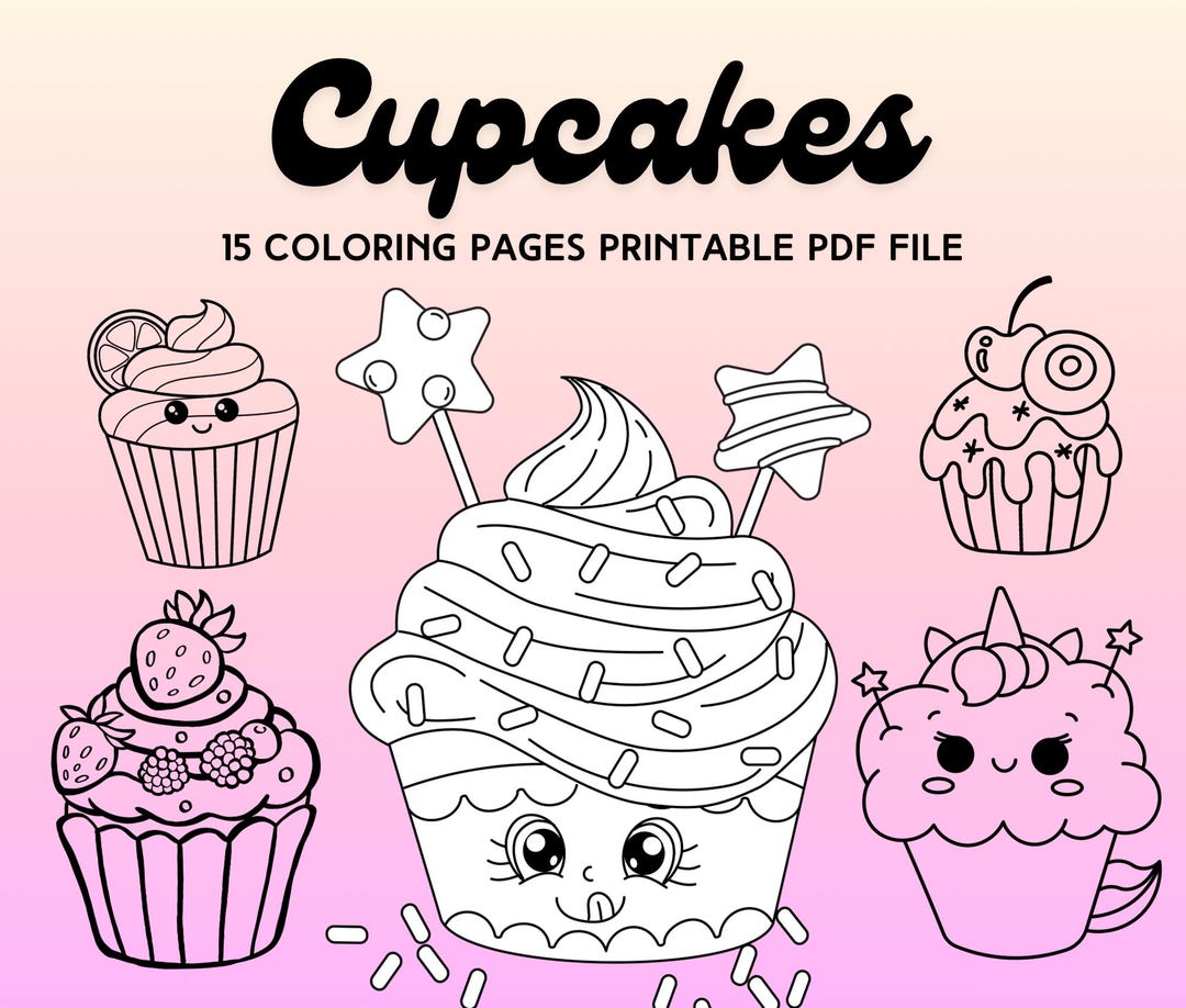 15 Cupcake Coloring Pages for Kids Printable PDF Cute Cupcakes ...