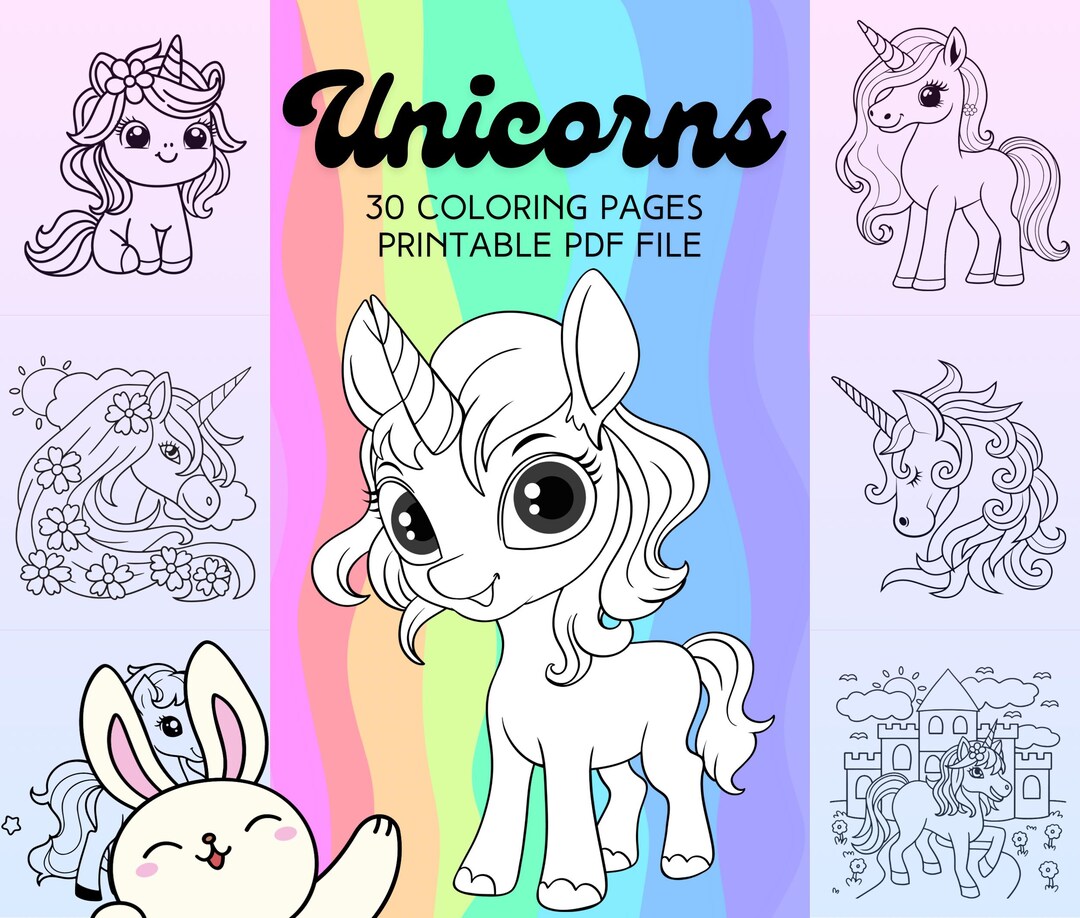 Unicorn Coloring Pages PDF Printable for Kids and Adults 30 Unicorns ...