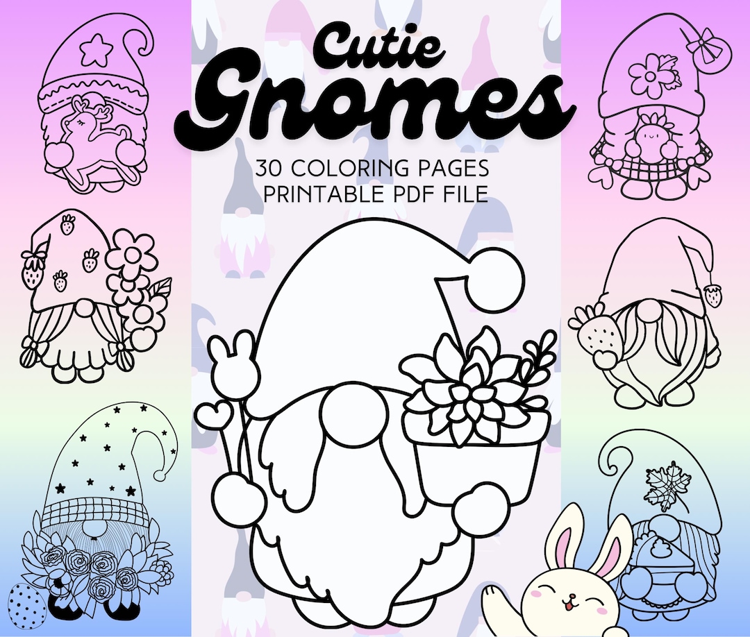 Cute Gnomes Coloring Pages PDF Printable for Adults and Kids 30 Gnome ...
