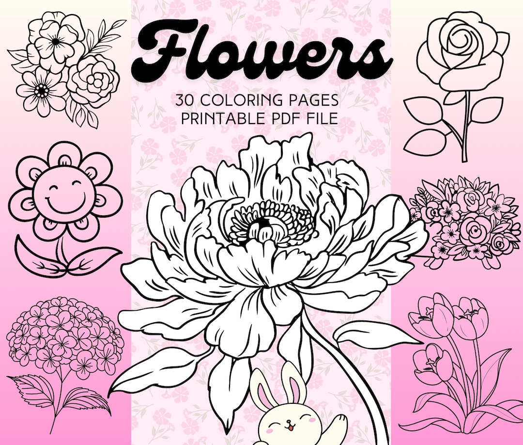 Flower Coloring Pages PDF Printable for Kids and Adults 30 Flowers ...