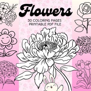 Flower Coloring Pages PDF Printable for Kids and Adults 30 Flowers ...