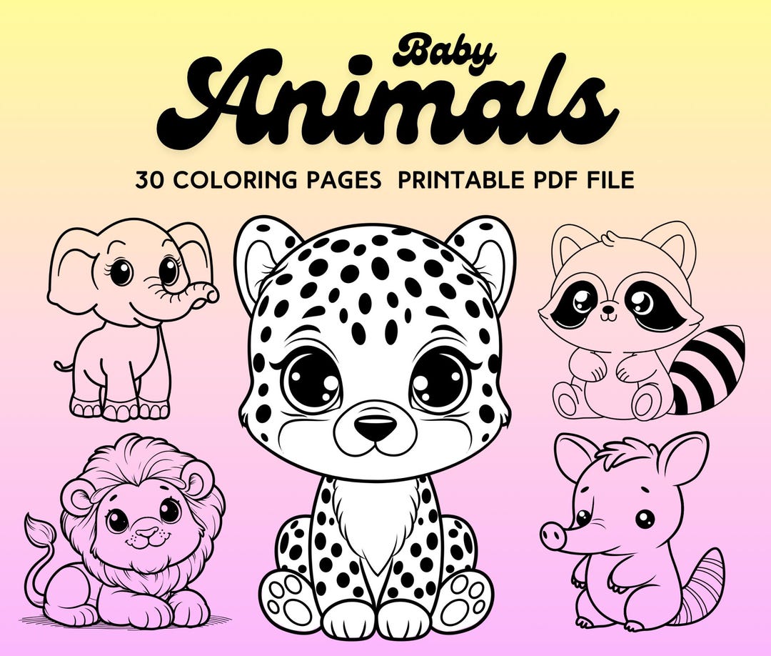 30 Baby Animal Coloring Pages for Kids | Printable PDF | Cute Baby ...