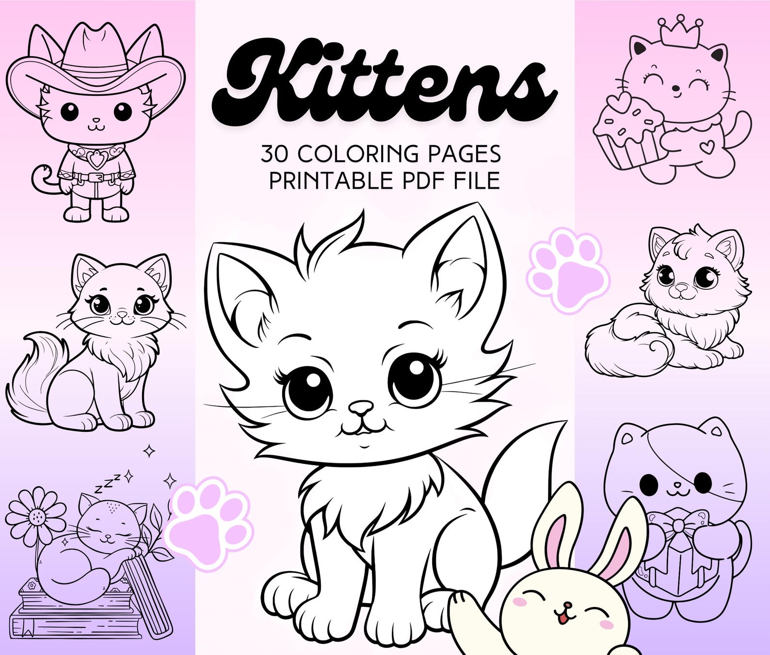 Kitten Coloring Pages PDF Printable for Kids and Adults 30 Kittens ...