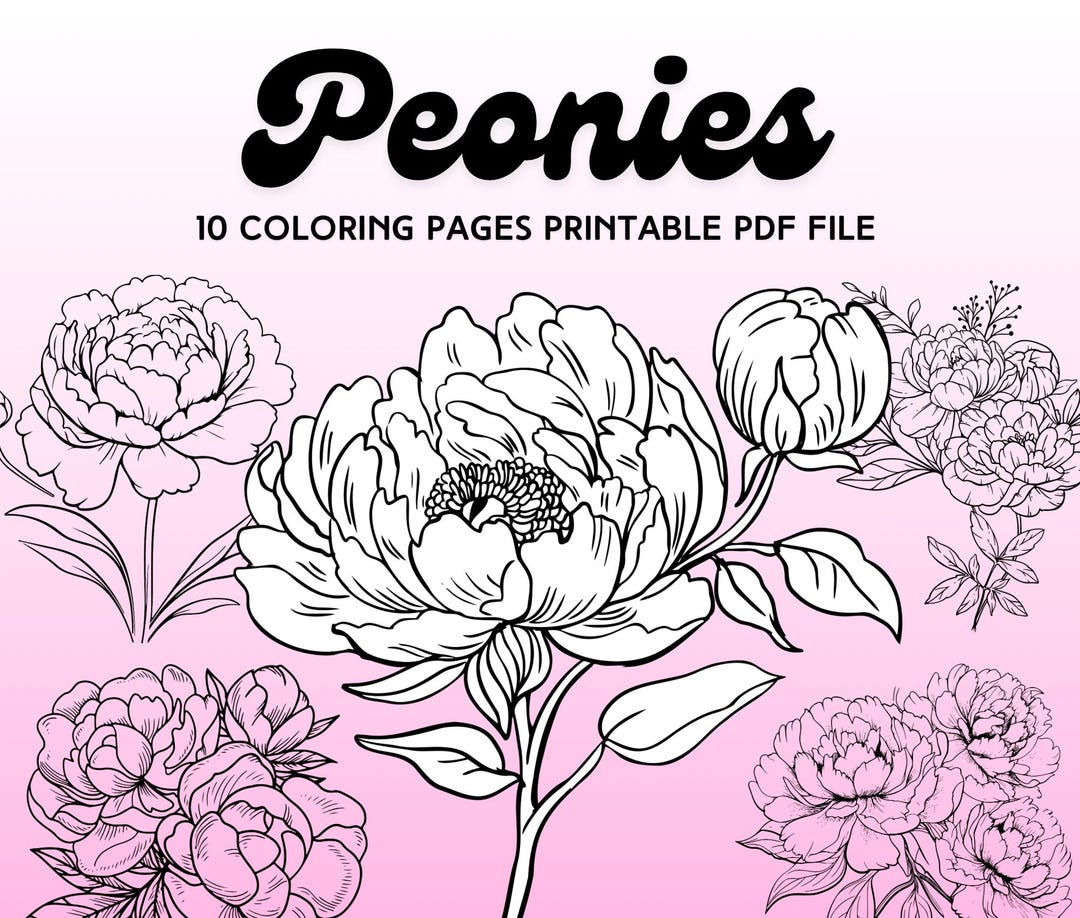 10 Peonies Coloring Pages for Kids | Printable PDF | Flower, Peony ...