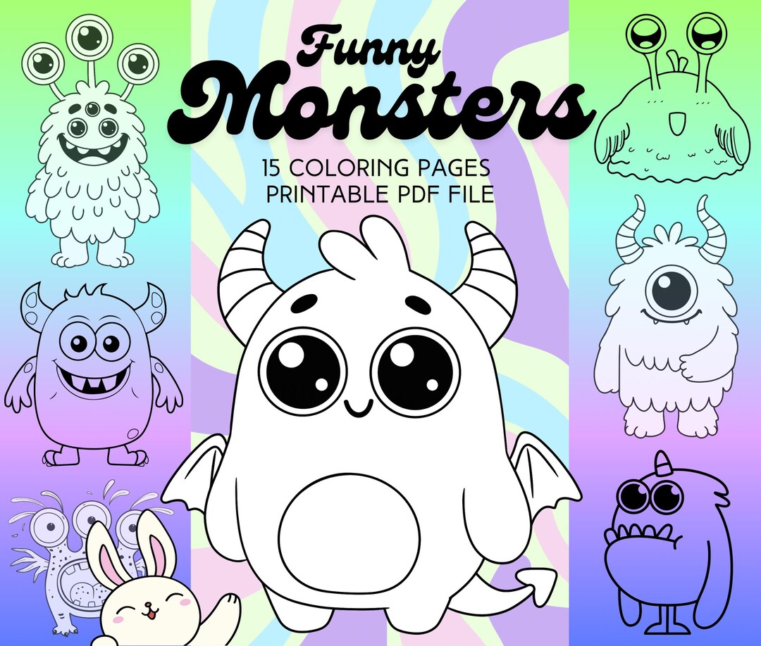 Monster Coloring Pages PDF Printable for Kids and Adults 15 Monsters ...