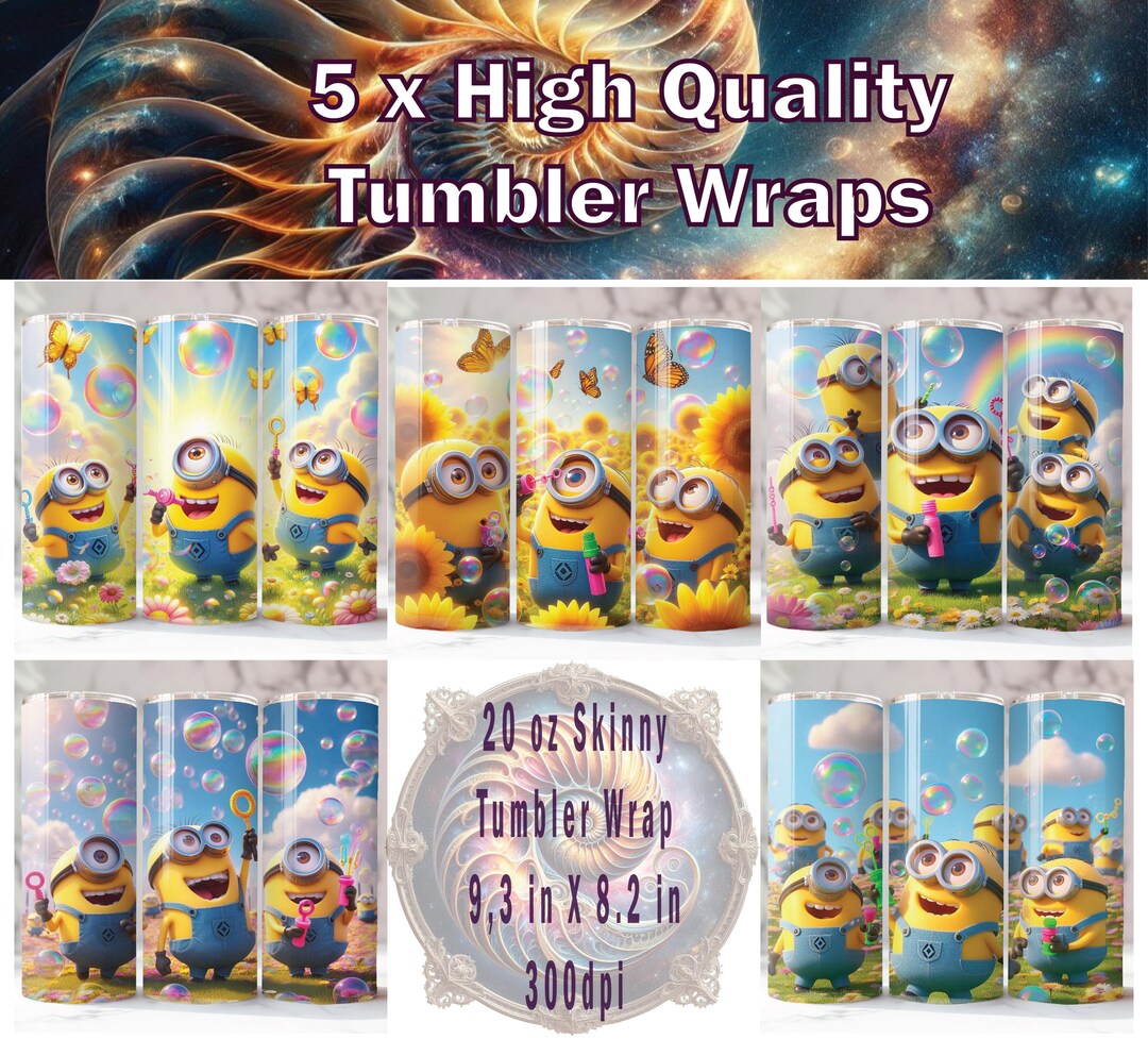 Minion Blowing Bubbles Tumbler Wrap X 5, 20 Oz Tumbler Wrap, Minion ...