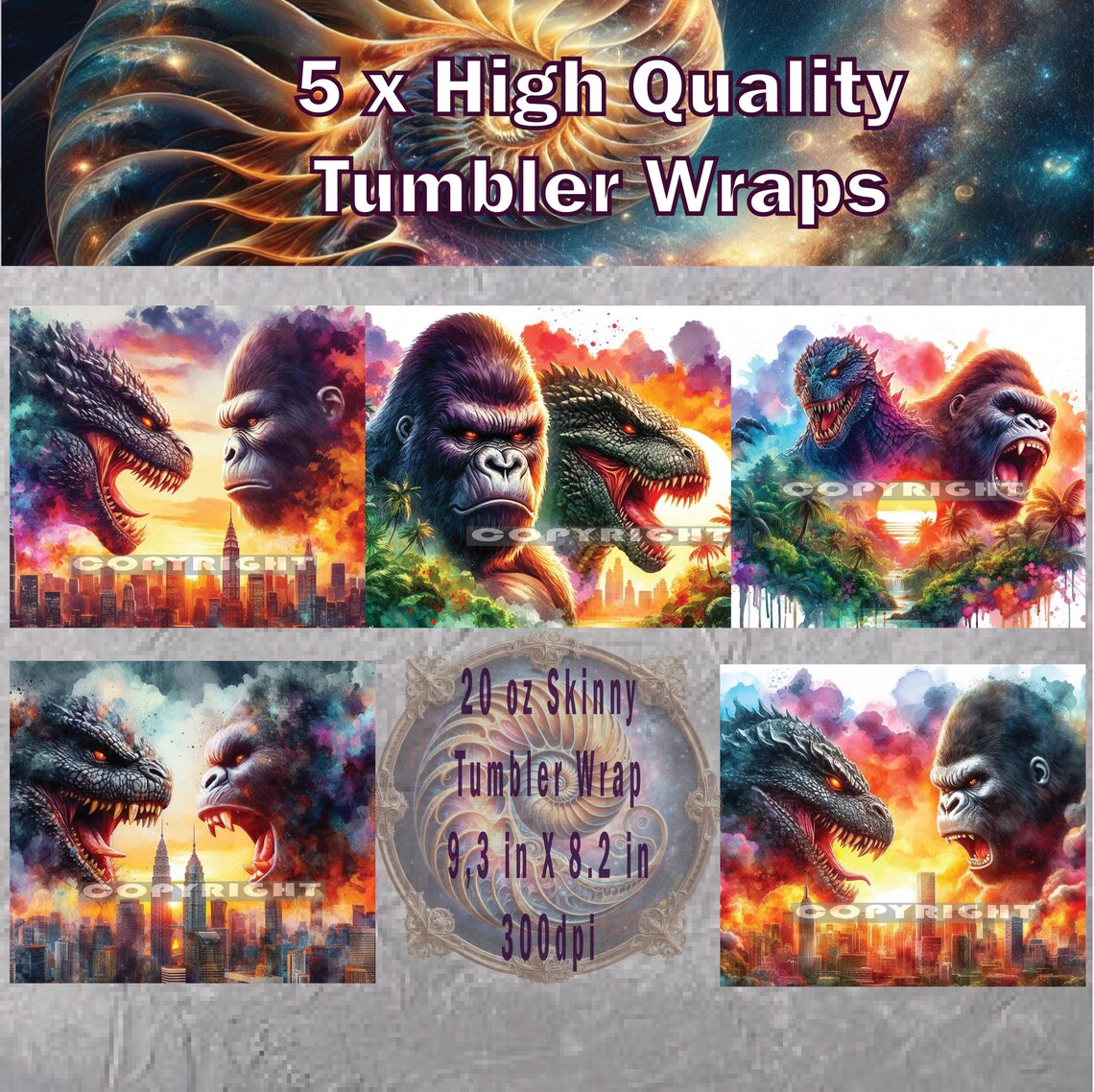 Godzilla Vs Kong Tumbler Wrap X 5, 20 Oz Tumbler Wrap, Godzilla ...
