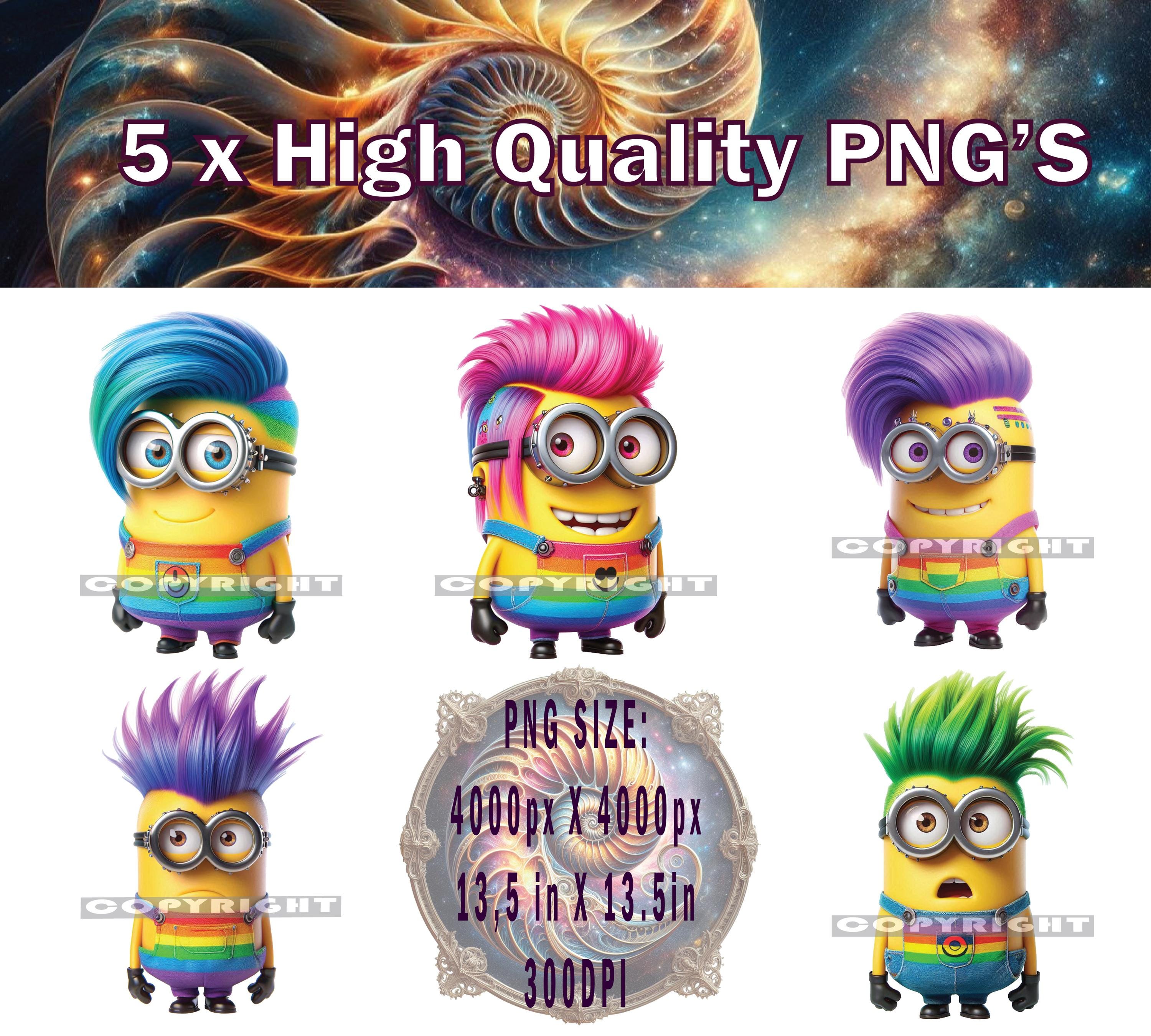 Minion PNG X 5, Minion Colorful Hair Png, Minion T-shirt Design, Minion ...