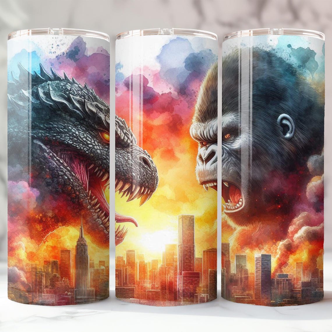 Godzilla Vs Kong Tumbler Wrap X 5, 20 Oz Tumbler Wrap, Godzilla ...