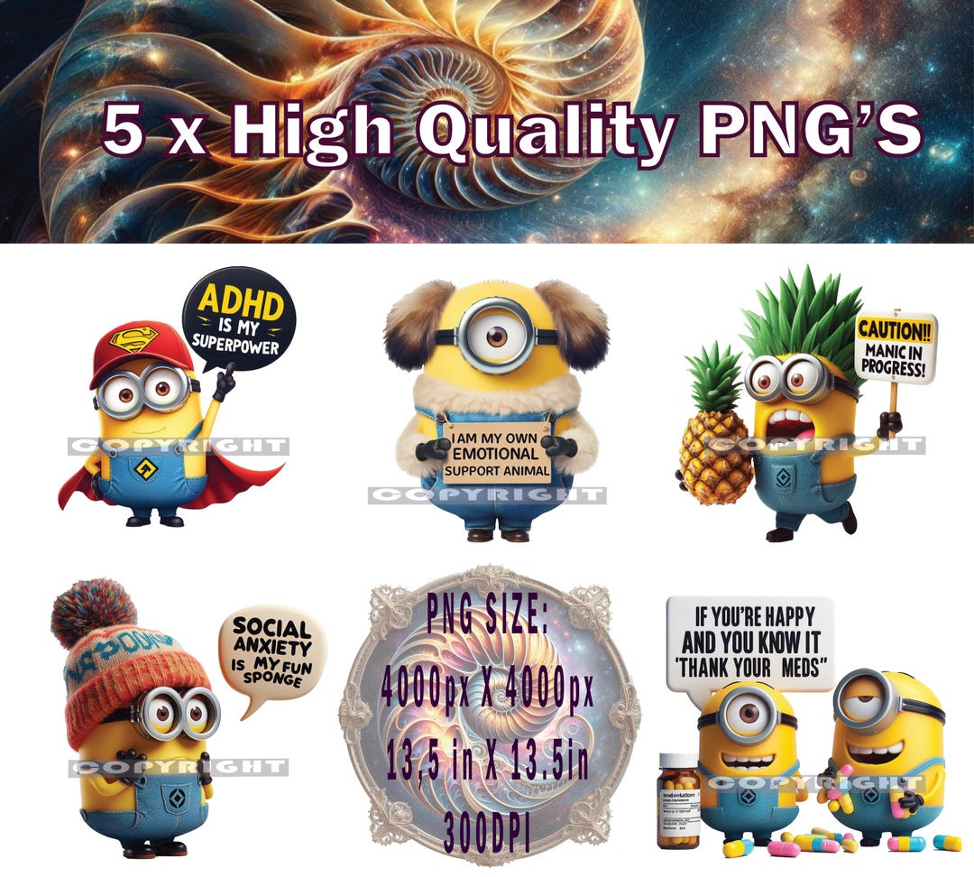 Minion Mental Health PNG X 5, Minion Png, Minion T-shirt Design, ADHA ...