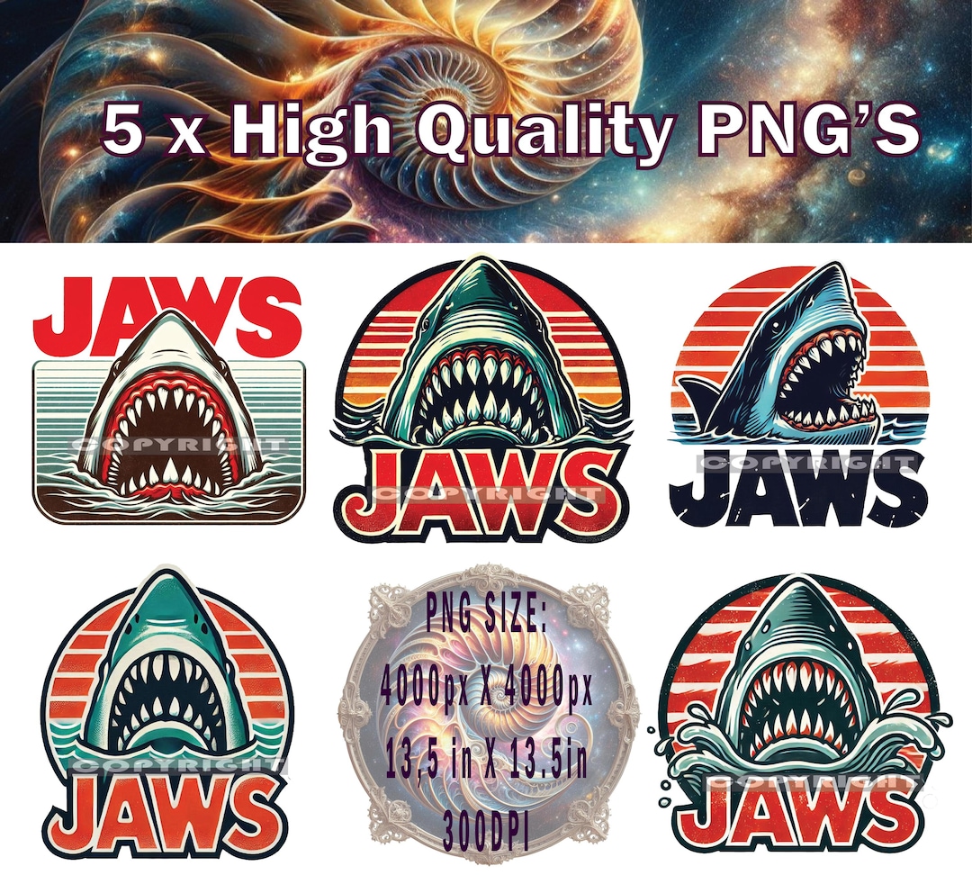 Jaws Png X 5, Jaws T-shirt Design, Jaws Vintage Sublimation, Shark ...