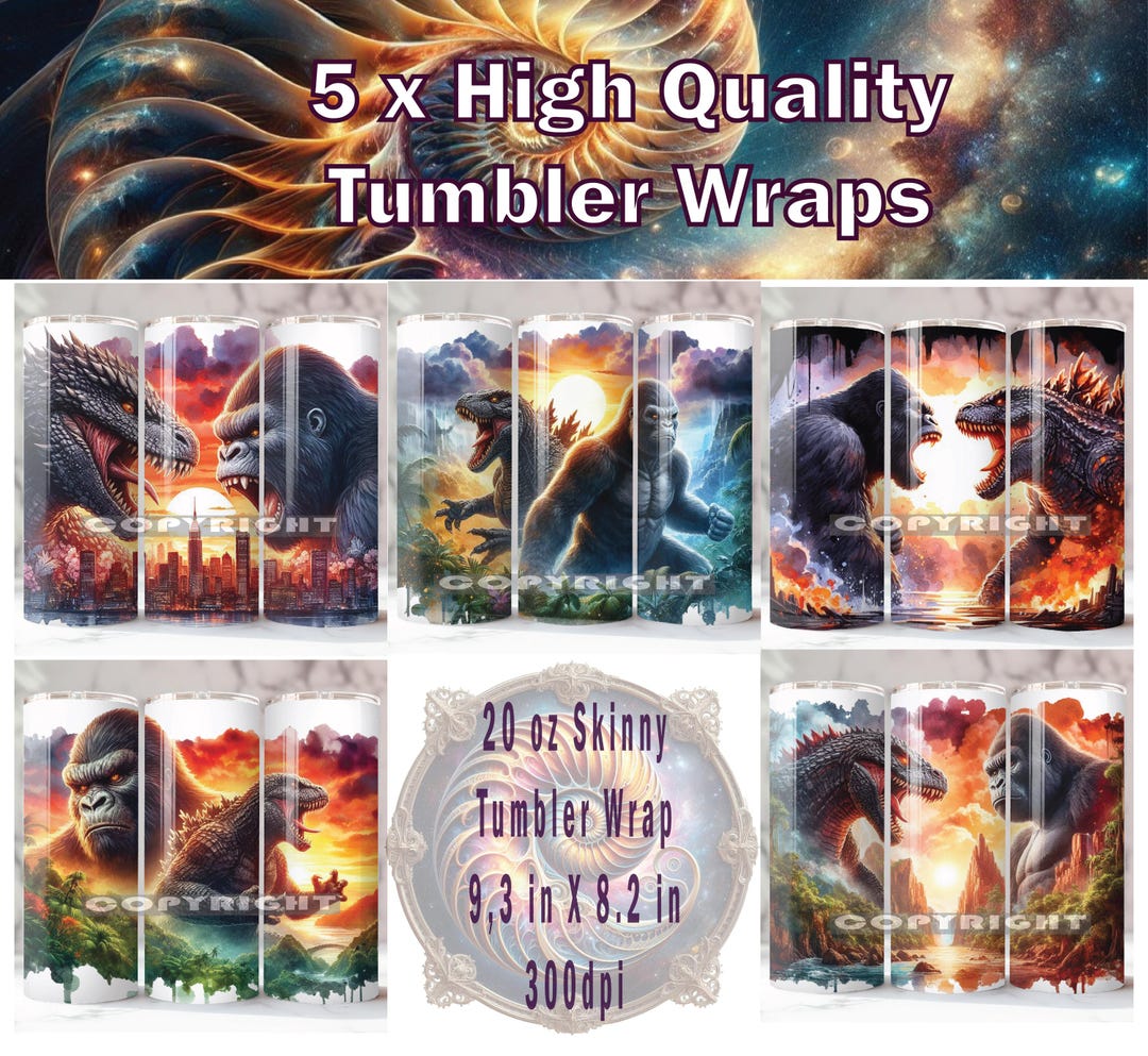 Godzilla Vs Kong Tumbler Wrap X 5, 20 Oz Tumbler Wrap, Godzilla ...