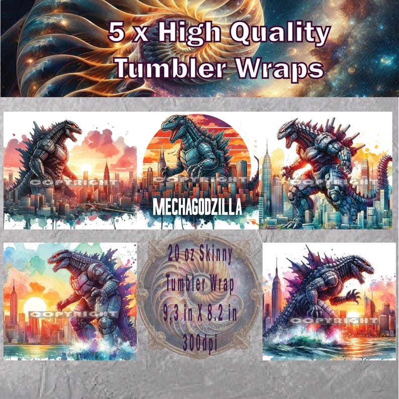 Mechagodzilla Tumbler Wrap X 5, 20 Oz Tumbler Wrap, Godzilla ...
