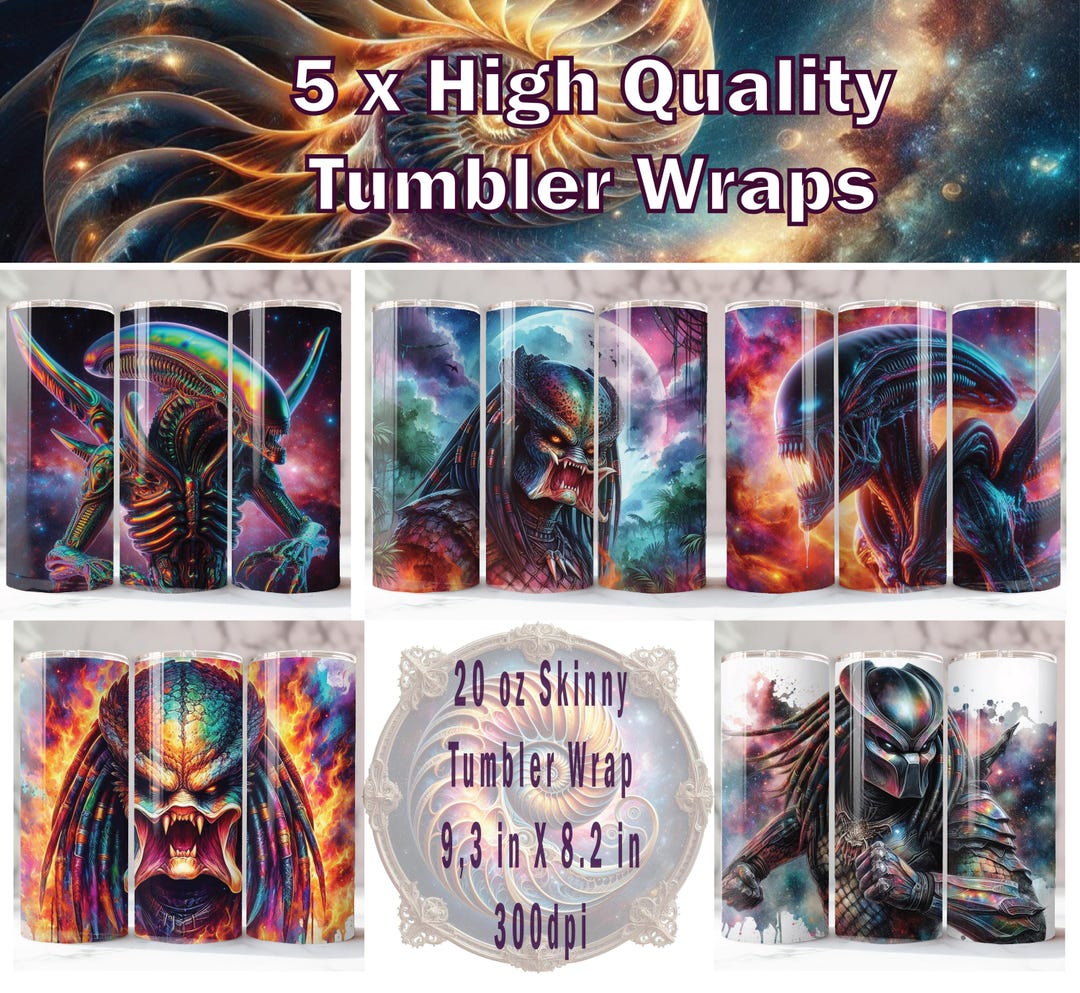 Predator Vs Alien Tumbler Wrap X 5, 20 Oz Tumbler Wrap, Predator ...