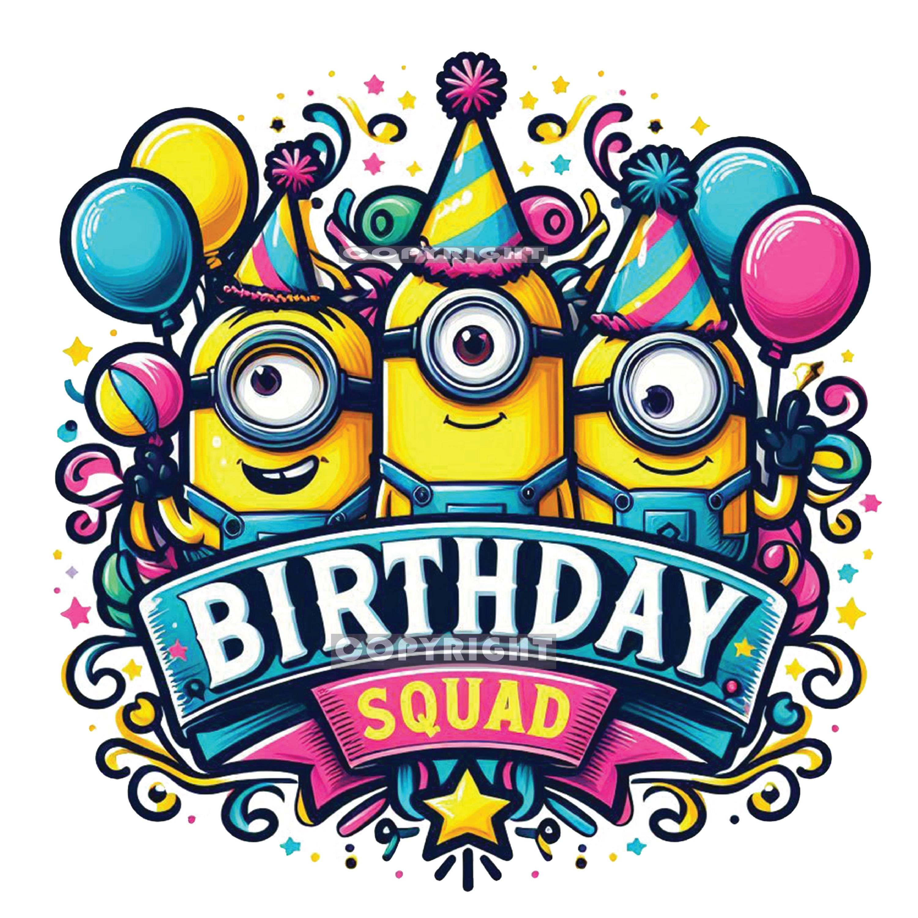 Minion Birthday Squad PNG X 5, Minion Birthday Party Png, Minion ...