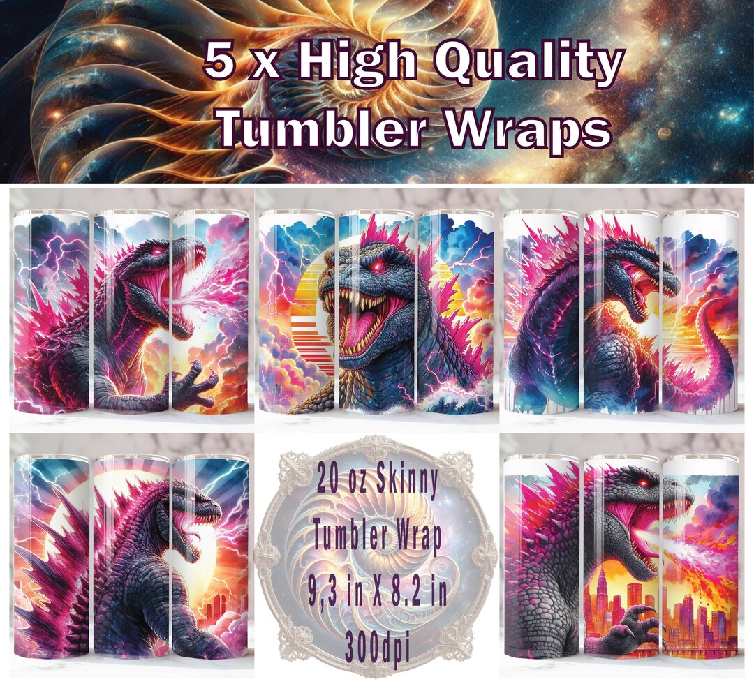 Godzilla Tumbler Wrap X 5, 20 Oz Tumbler Wrap, Godzilla Sublimation ...