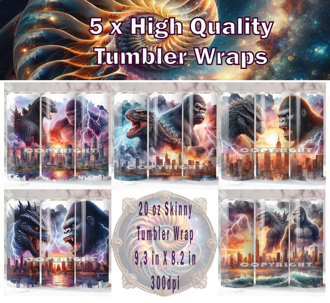 Godzilla Vs Kong Tumbler Wrap X 5, 20 Oz Tumbler Wrap, Godzilla ...