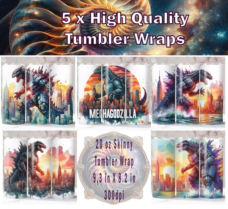 Mechagodzilla Tumbler Wrap X 5, 20 Oz Tumbler Wrap, Godzilla ...