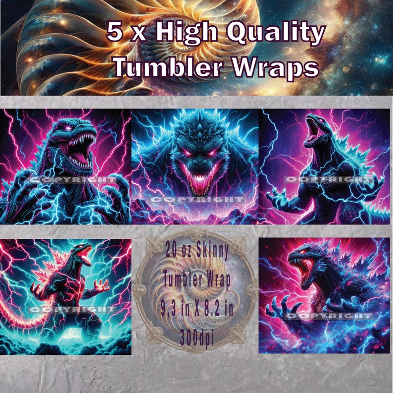 Godzilla Tumbler Wrap X 5, Godzilla Sublimation, 20 Oz Tumbler Wrap ...