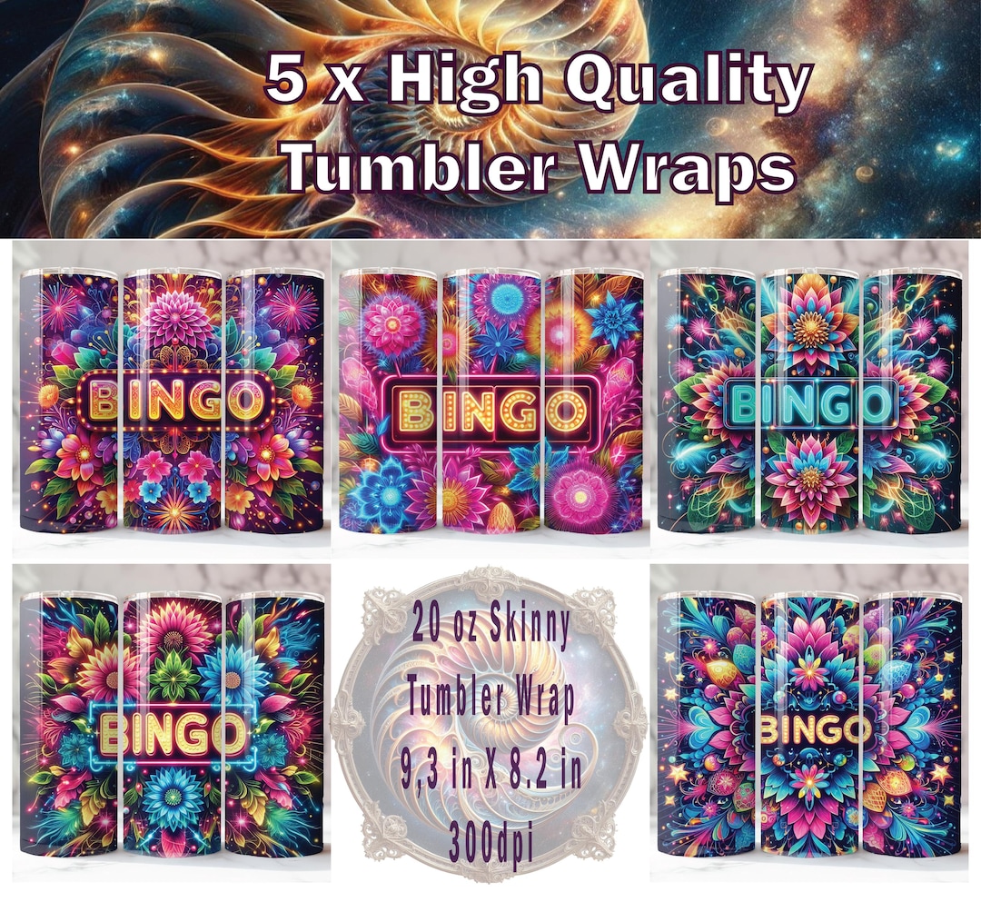 Floral Bingo Tumbler Wrap Bundle X 5, 20 Oz Tumbler Wrap, Bingo ...