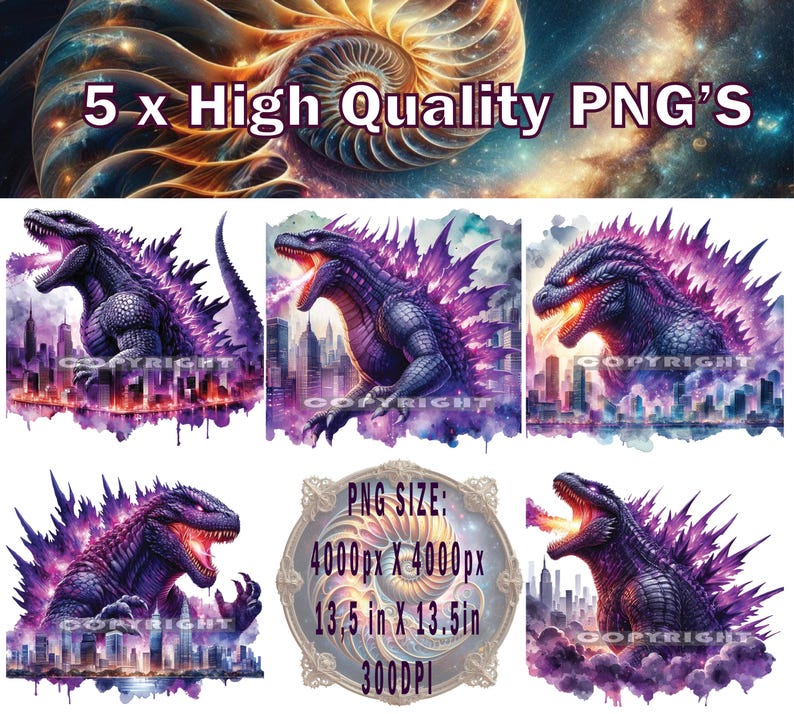 Godzilla PNG X 5, Godzilla Sublimation, Godzilla Tshirt Design ...