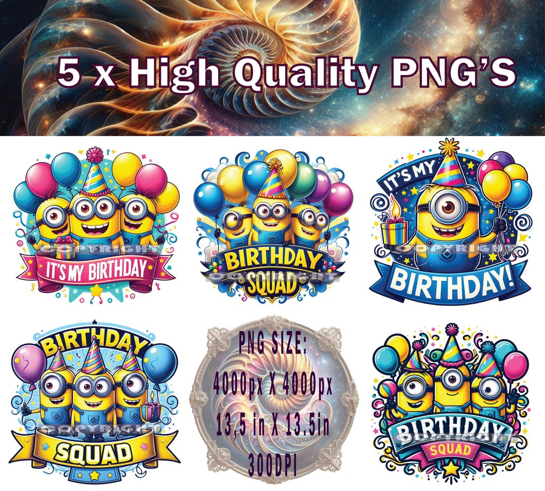 Minion Birthday Squad PNG X 5, Minion Birthday Party Png, Minion ...