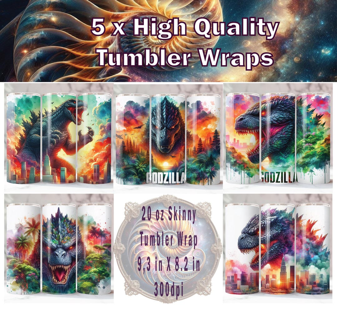 Godzilla Tumbler Wrap X 5, 20 Oz Godzilla Tumbler Wrap, Godzilla ...