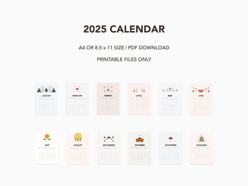 Printable Wall 2025 Calendar | Unique Design | PDF Download | Instant ...