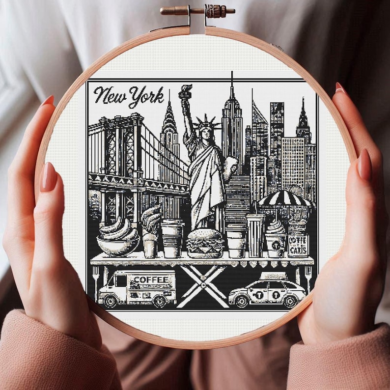 New York Cross Stitch Pattern: Vintage Monochrome Cityscape (PDF ...