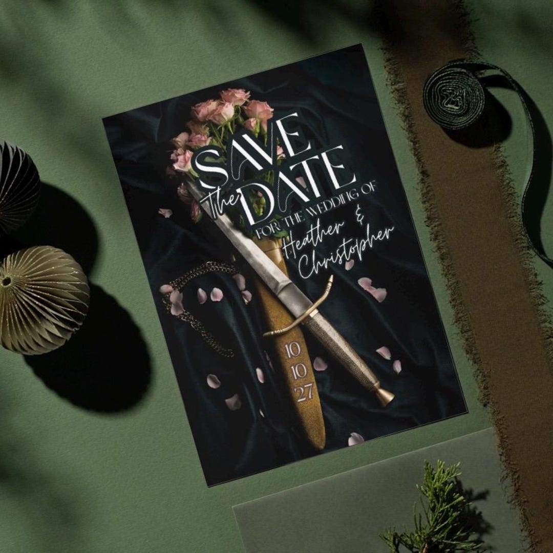 Editable Medieval Dark Fantasy Romance Wedding Save the Date - Sword ...