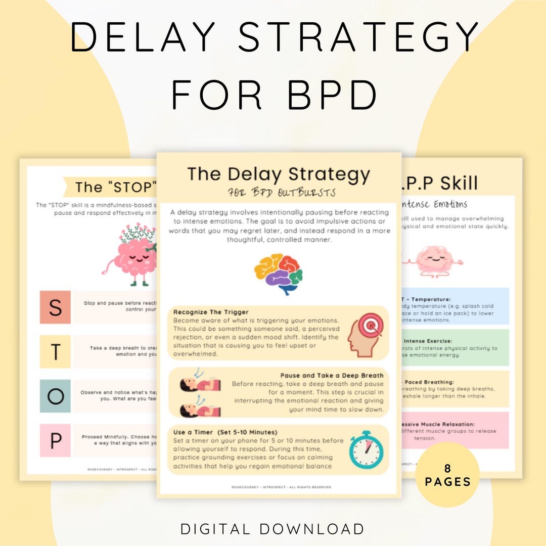 BPD Delay Strategy Worksheets, TIPP Skill, STOP Skill, Breathing ...