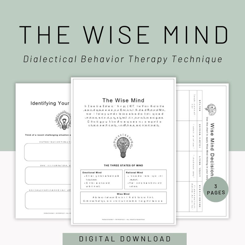 The Wise Mind DBT Worksheets, Mental Health Tools for Emotional Balance ...