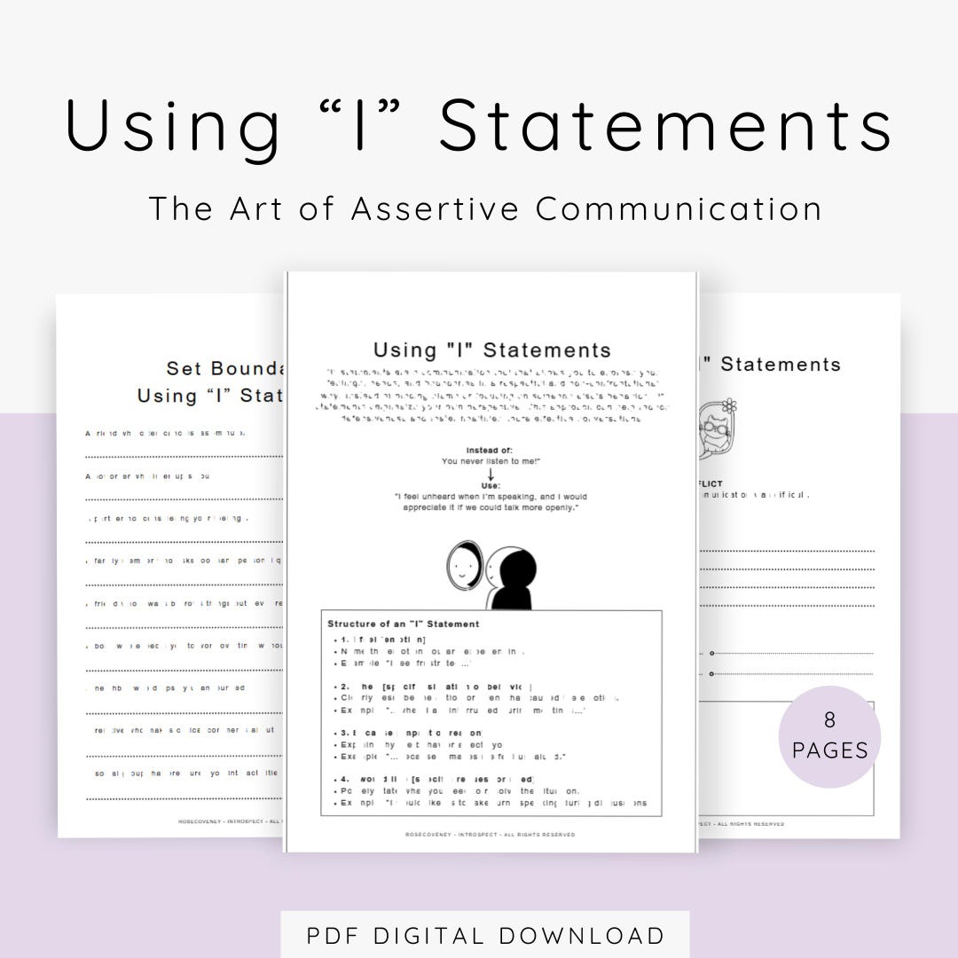 Using "i" Statements, DBT Worksheets, Mental Health Tools for Healthy ...