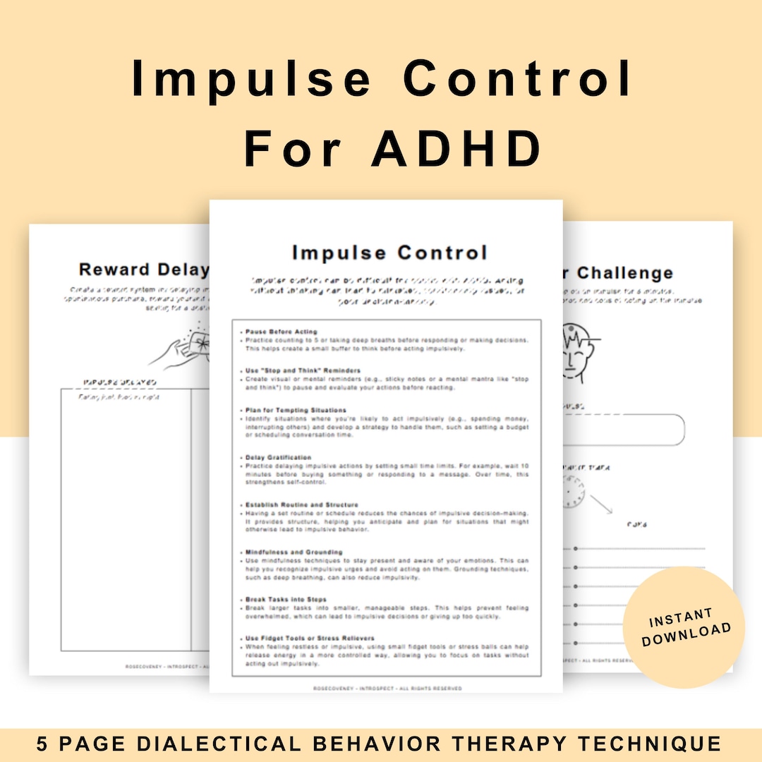 Impulse Control for ADHD Workbook, CBT Worksheet for Focus ...