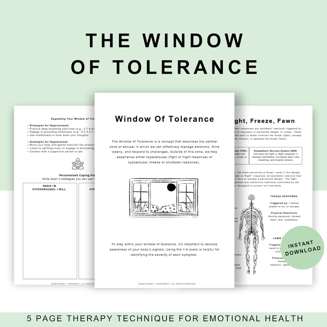 Window of Tolerance Therapy Worksheets, Mental Health Tools for ...