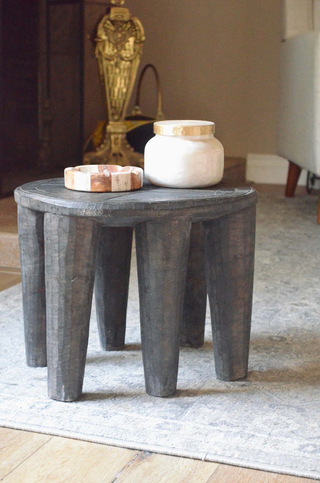 Antique Six Legs Nigerian Nupe Stool Vintage Black Rustic Stool Wabi ...