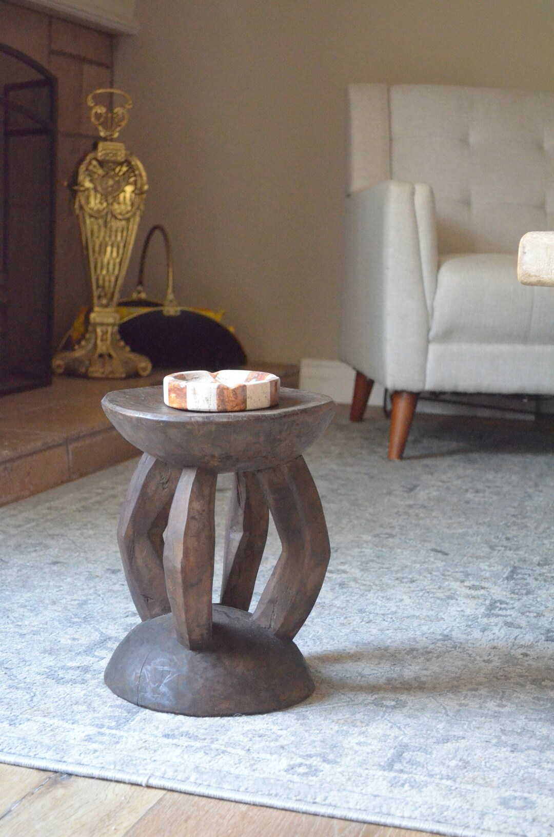 Vintage Tonga Wood Stool |african Wooden Side Table | Round Stool ...
