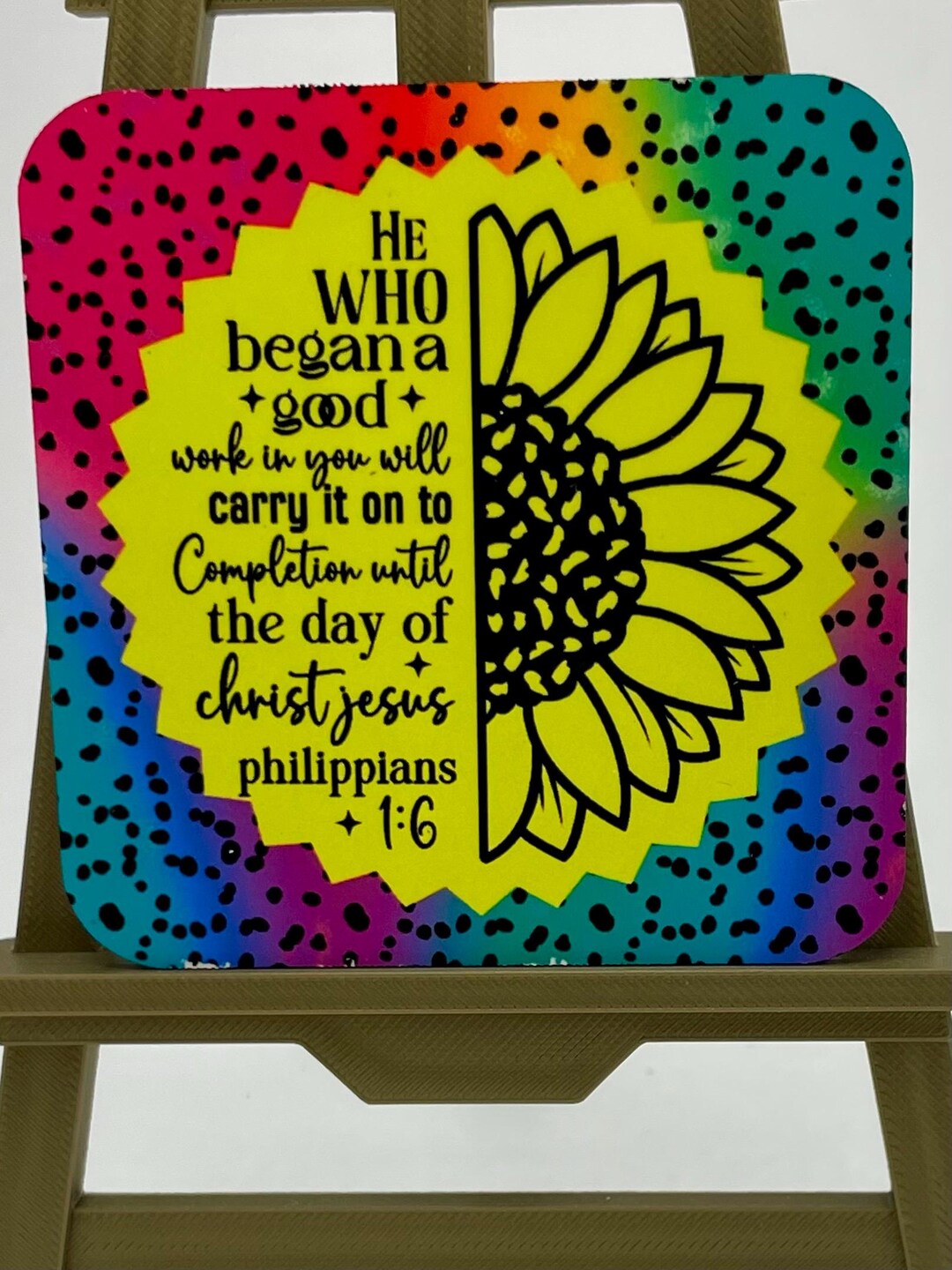 3" Square Magnet - Began a Good Work, Sunflower - Hardback, Sayings ...