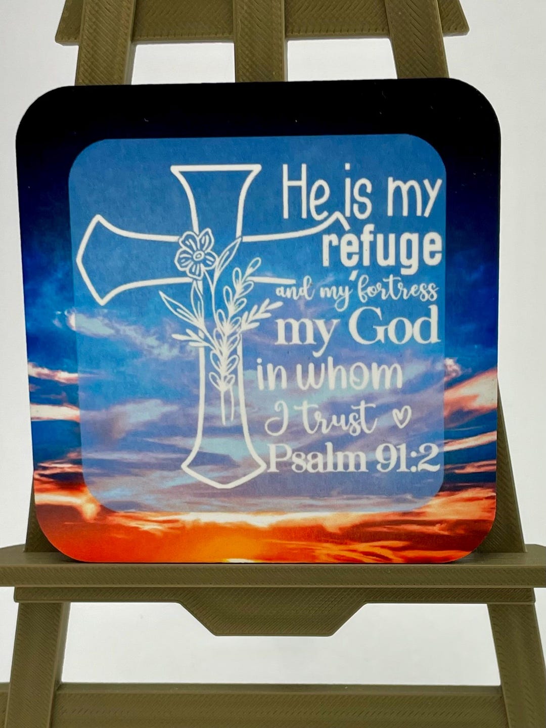 3" Square Magnet - Psalm 91:2 Refuge (2 Designs) - Hardback, Sayings ...