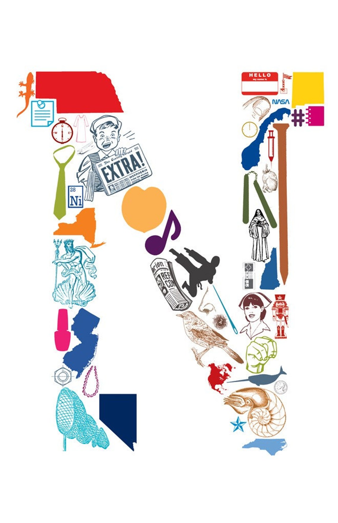 N is For... (11 X 17 Letter N Poster Print) | Gift for Baby Nursery ...