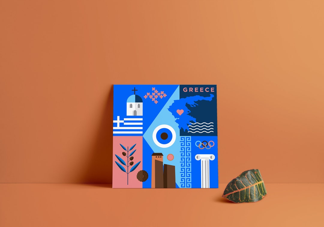 Modern Greece Illustration... (8x8 Poster Print) | Grecian Travel Wall ...